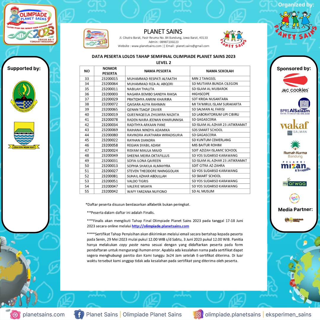 PENGUMUMAN HASIL TAHAP SEMIFINAL OLIMPIADE PLANET SAINS 2023 | PLANET SAINS